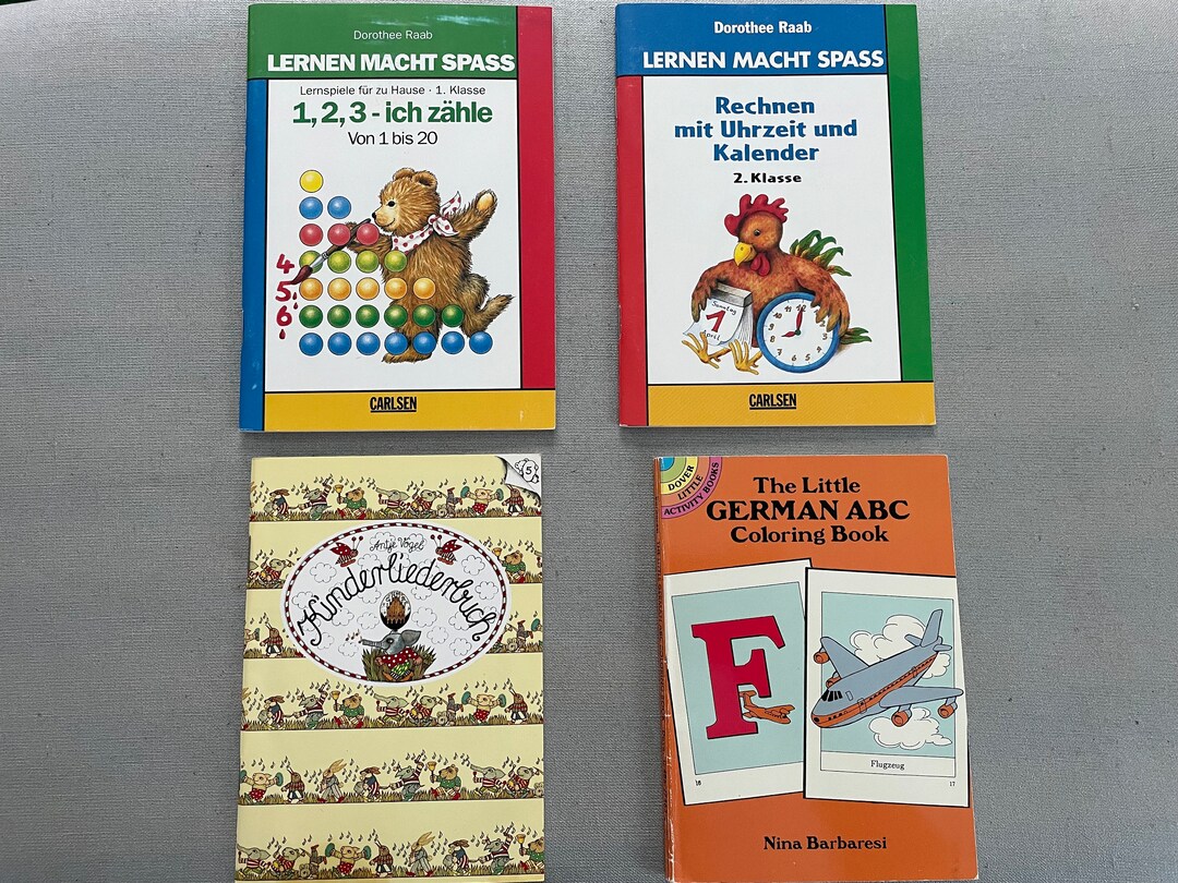 4 German Children’s Books, Numbers, Time, Song Book, Alphabet Coloring ...