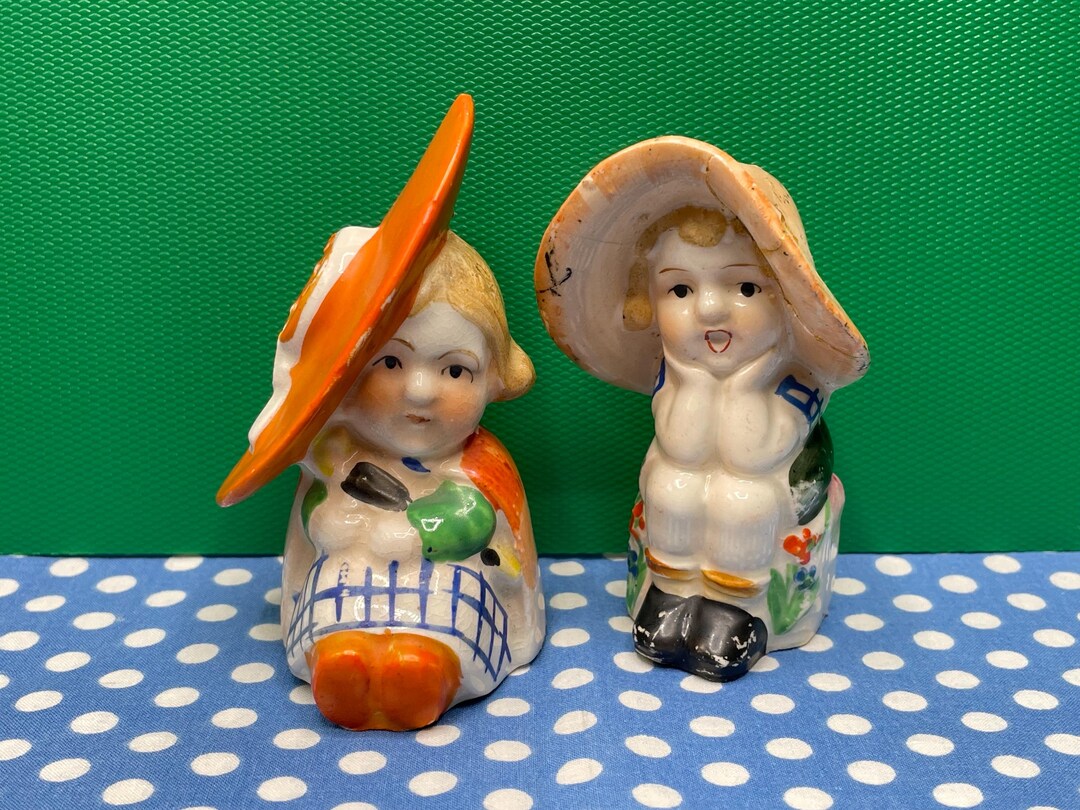 Vintage Salt and Pepper Shakers, Little Girls in Big Hats, Made in ...