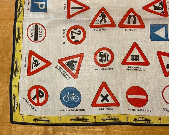 Vintage German Handkerchief, Traffic Signs, Safety, T… - Gem
