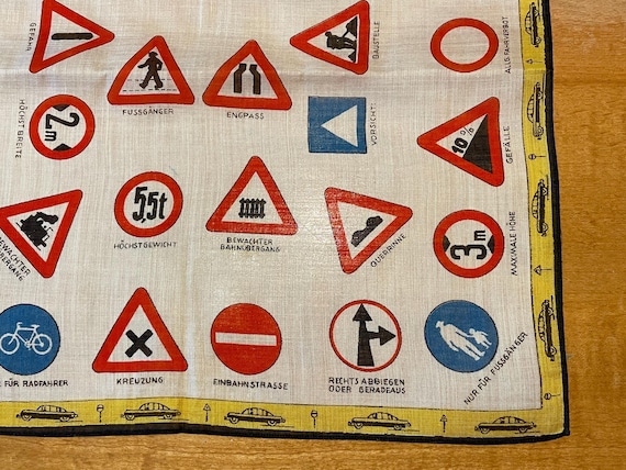 Vintage German Handkerchief, Traffic Signs, Safety, T… - Gem