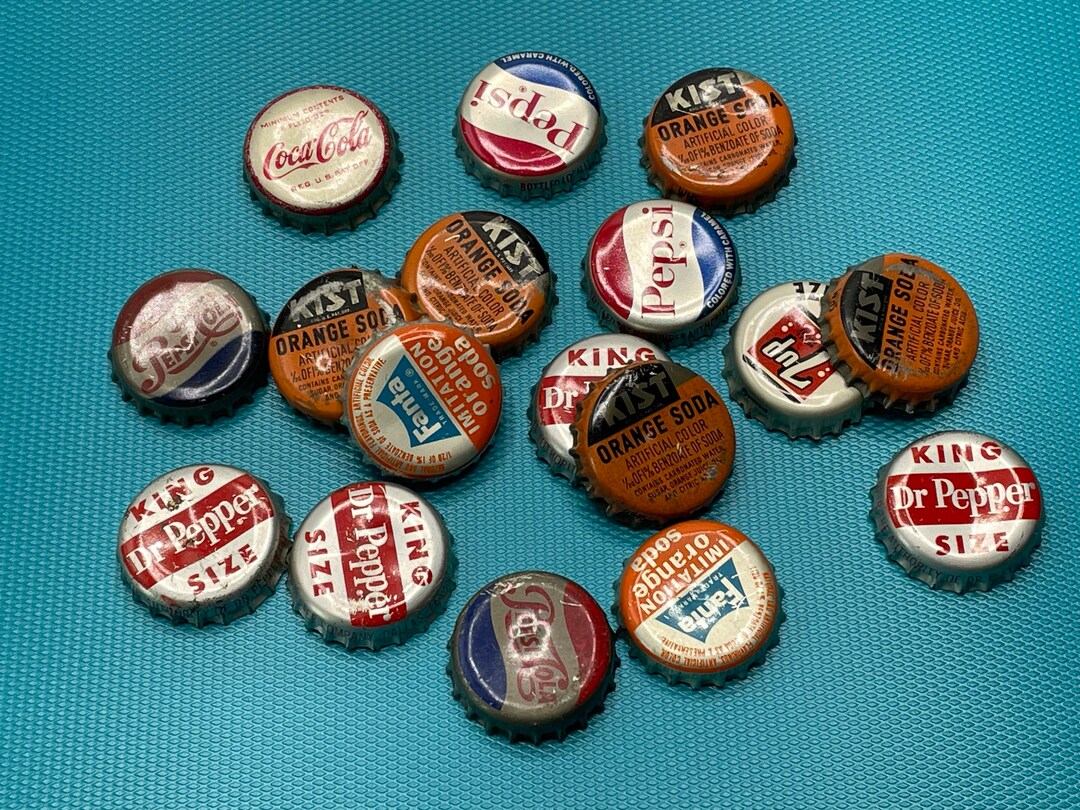 17 Antique Bottlecaps, Cork Lining, Coca Cola, Pepsi, 7up, Fanta, Dr ...