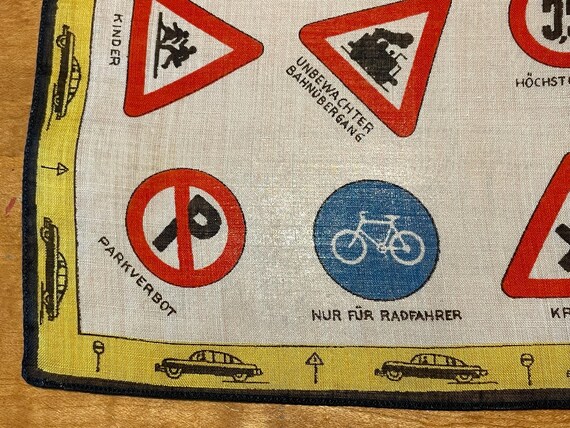 Vintage German Handkerchief, Traffic Signs, Safety, T… - Gem