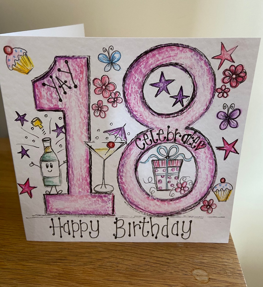 Hand Drawn Girl 18th Birthday Card. Can Be Personalised. - Etsy