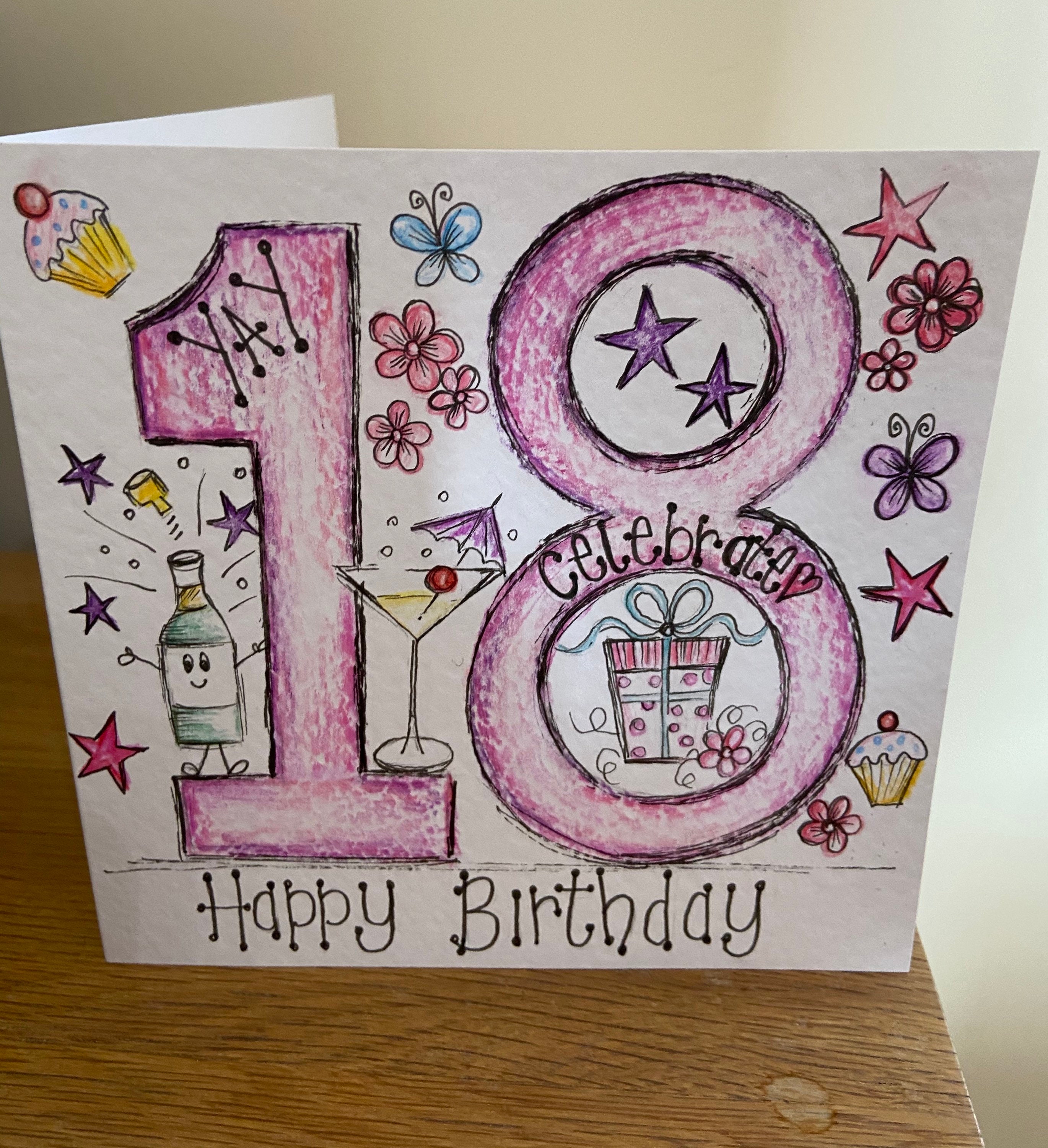 Hand Drawn Girl 18th Birthday Card. Can Be Personalised. - Etsy UK