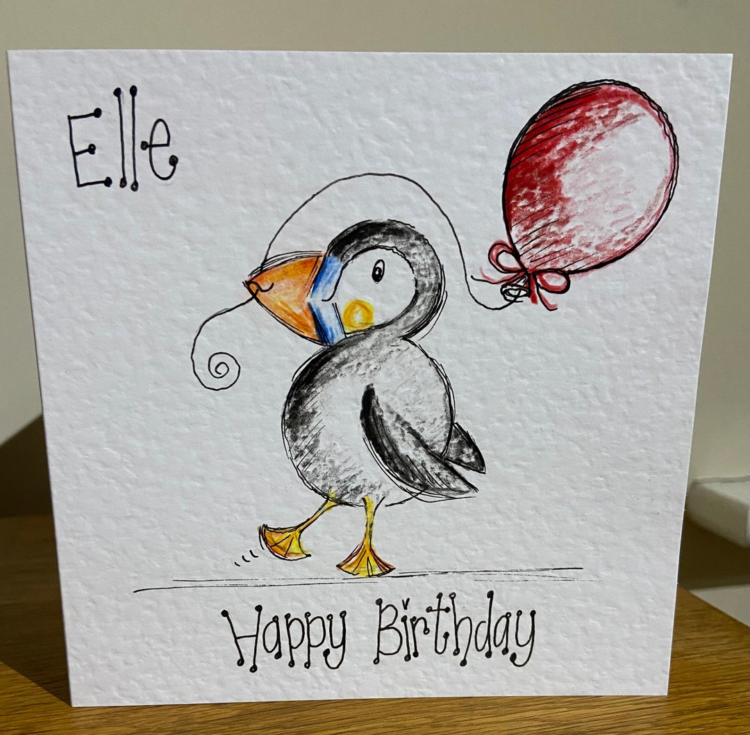 Individually Hand Illustrated Puffin Birthday Card. Can Be - Etsy