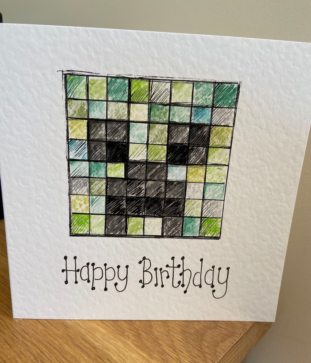 Hand Drawn Minecraft Creeper Birthday Card - Etsy