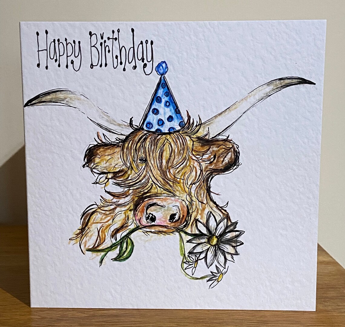 Highland Cow Birthday Card. Individually Hand Drawn to Order. Can Be ...