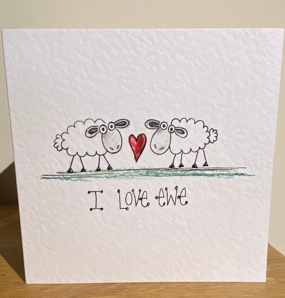 Hand Drawn Valentines Card Sheep I Love Ewe | Etsy