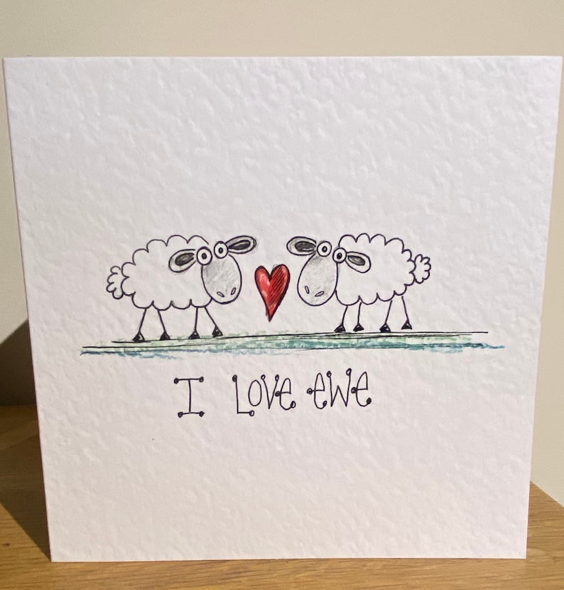 Hand Drawn Valentines Card Sheep I Love Ewe - Etsy