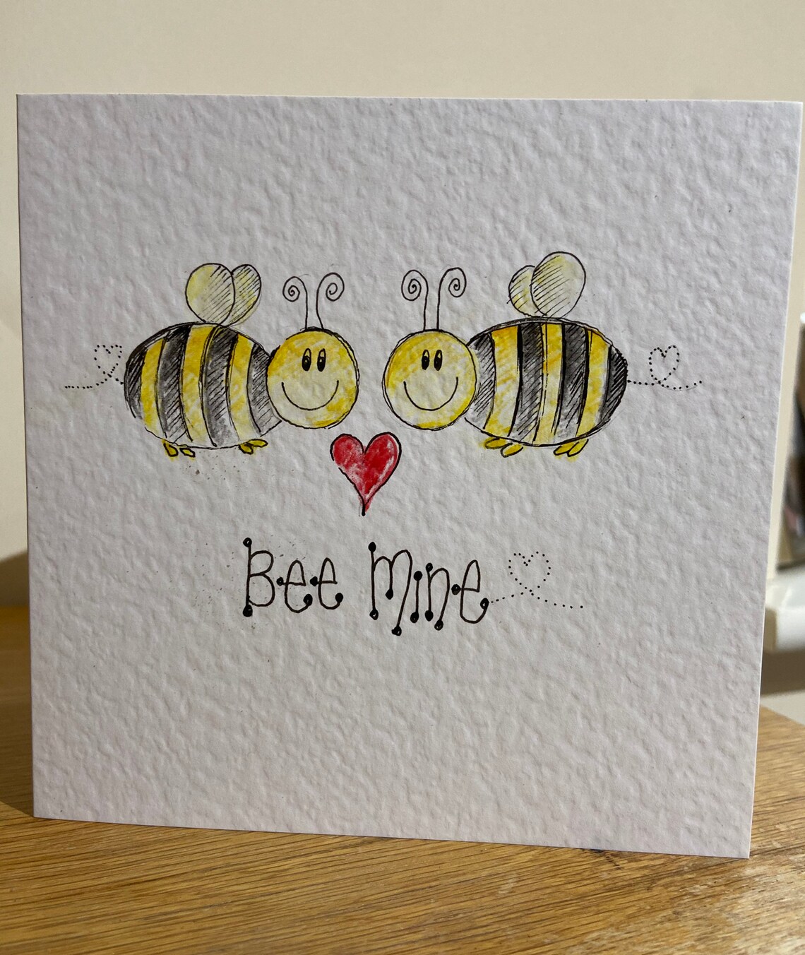 Hand drawn bumble bee valentines card. love card. Bee mine | Etsy