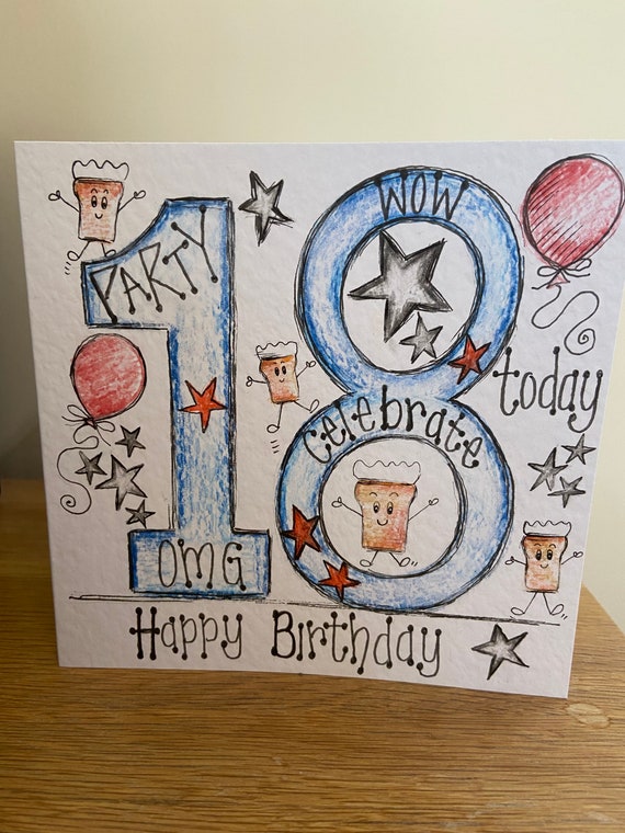 Hand Drawn Boy 18th Birthday Card.can Be Personalised | Etsy