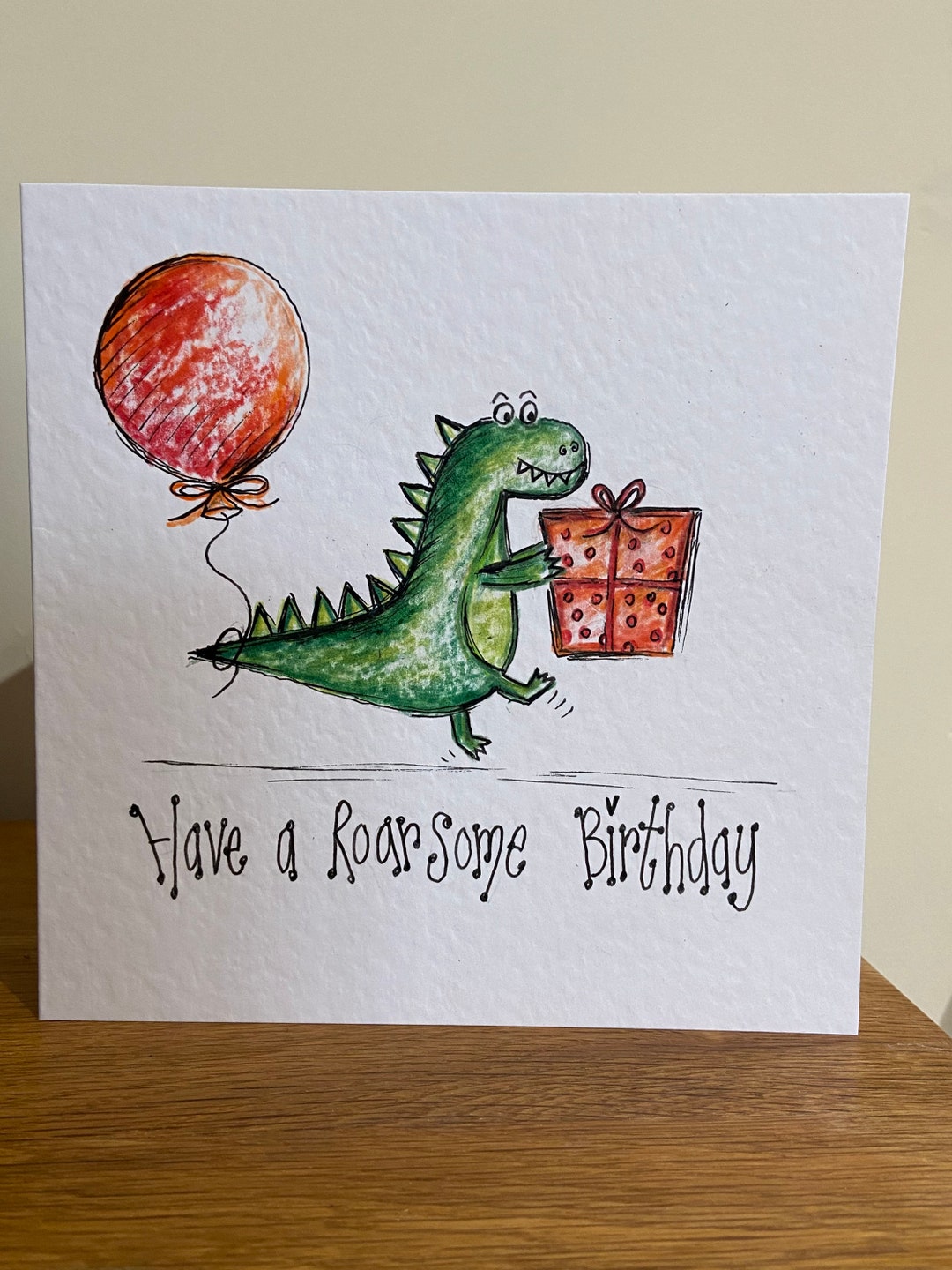 Hand Illustrated Dinosaur Birthday Card. Hand Drawn to Order. Can Be ...