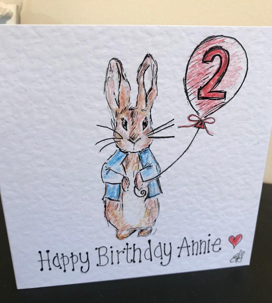 Hand Drawn Hand Illustrated Peter Rabbit With Balloon Birthday Card Can ...
