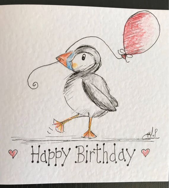 Individually Hand Illustrated Puffin Birthday Card. Can Be - Etsy