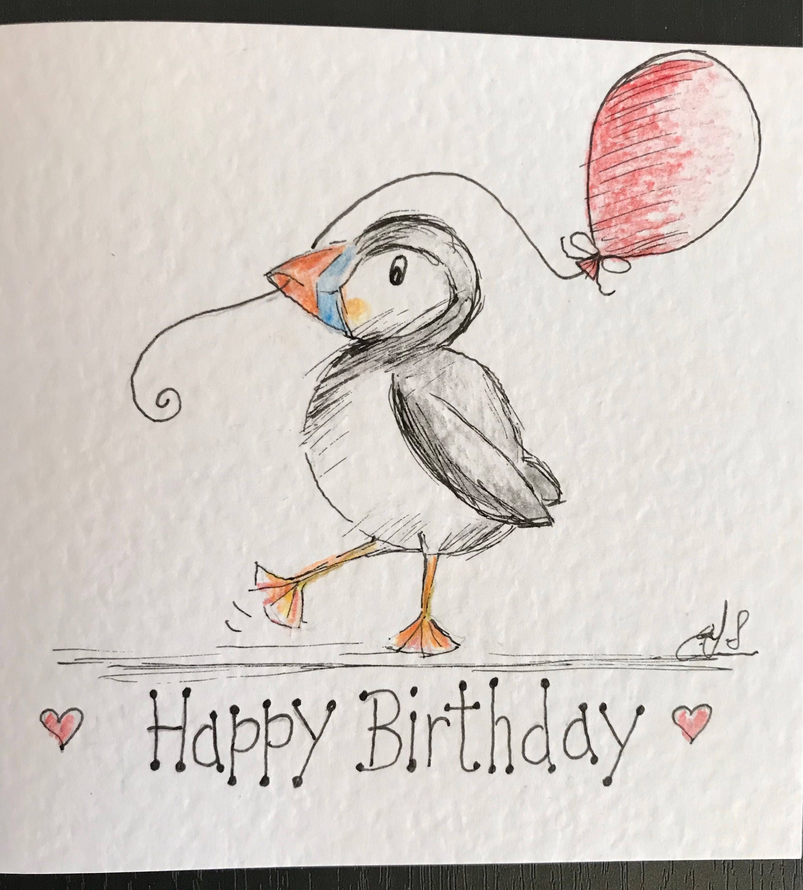 Individually Hand Illustrated Puffin Birthday Card. Can Be - Etsy