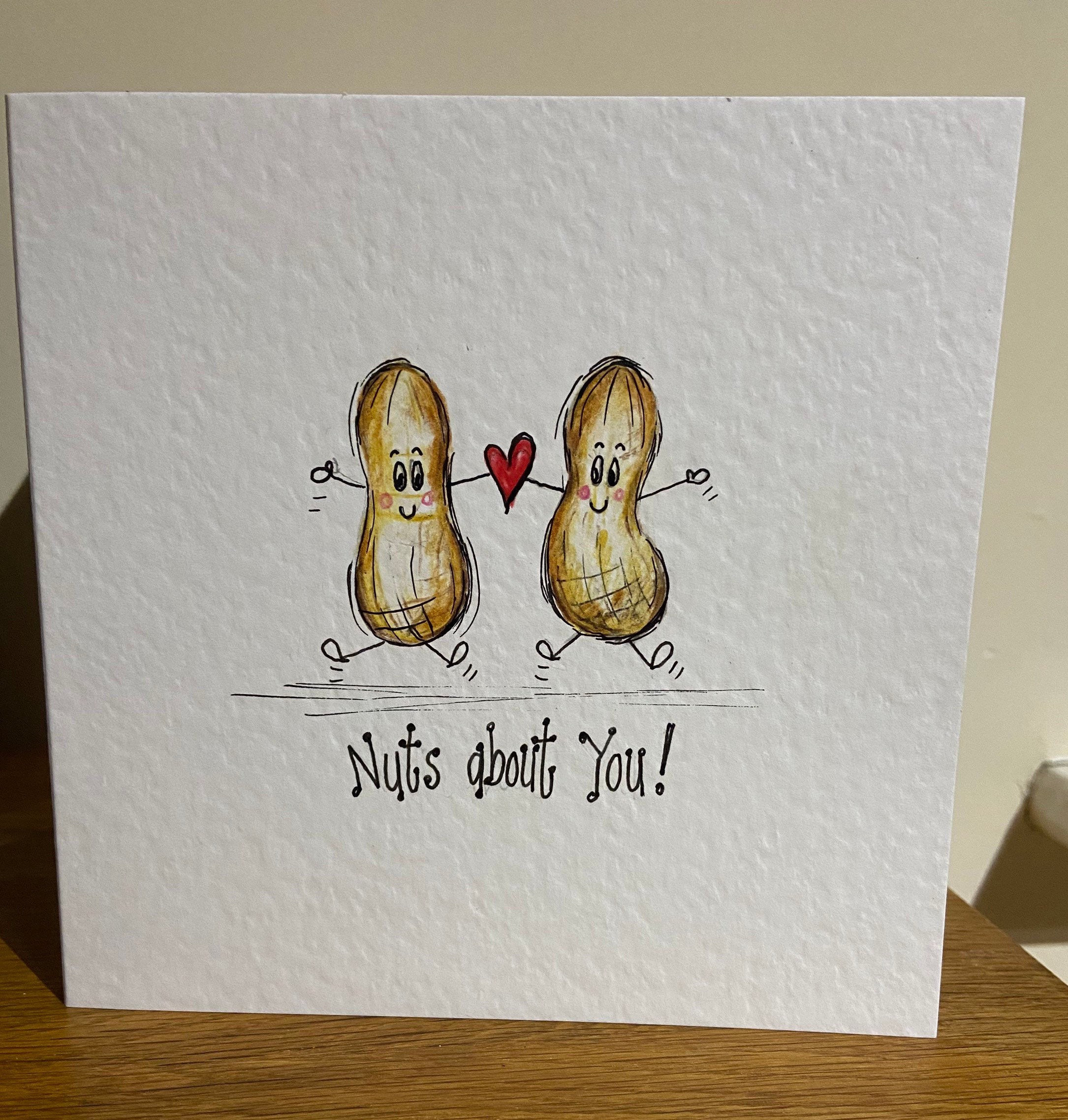 Hand Drawn to Order Nutty Couple Valentines Card. Nuts About You. Can ...