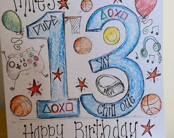 Birthday Card for 13 Year Old Boy - Etsy UK