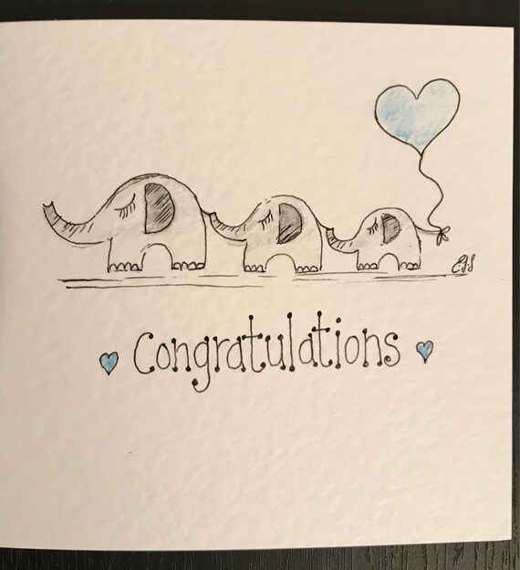 Hand drawn elephant congratulations card. Baby card. Can be | Etsy