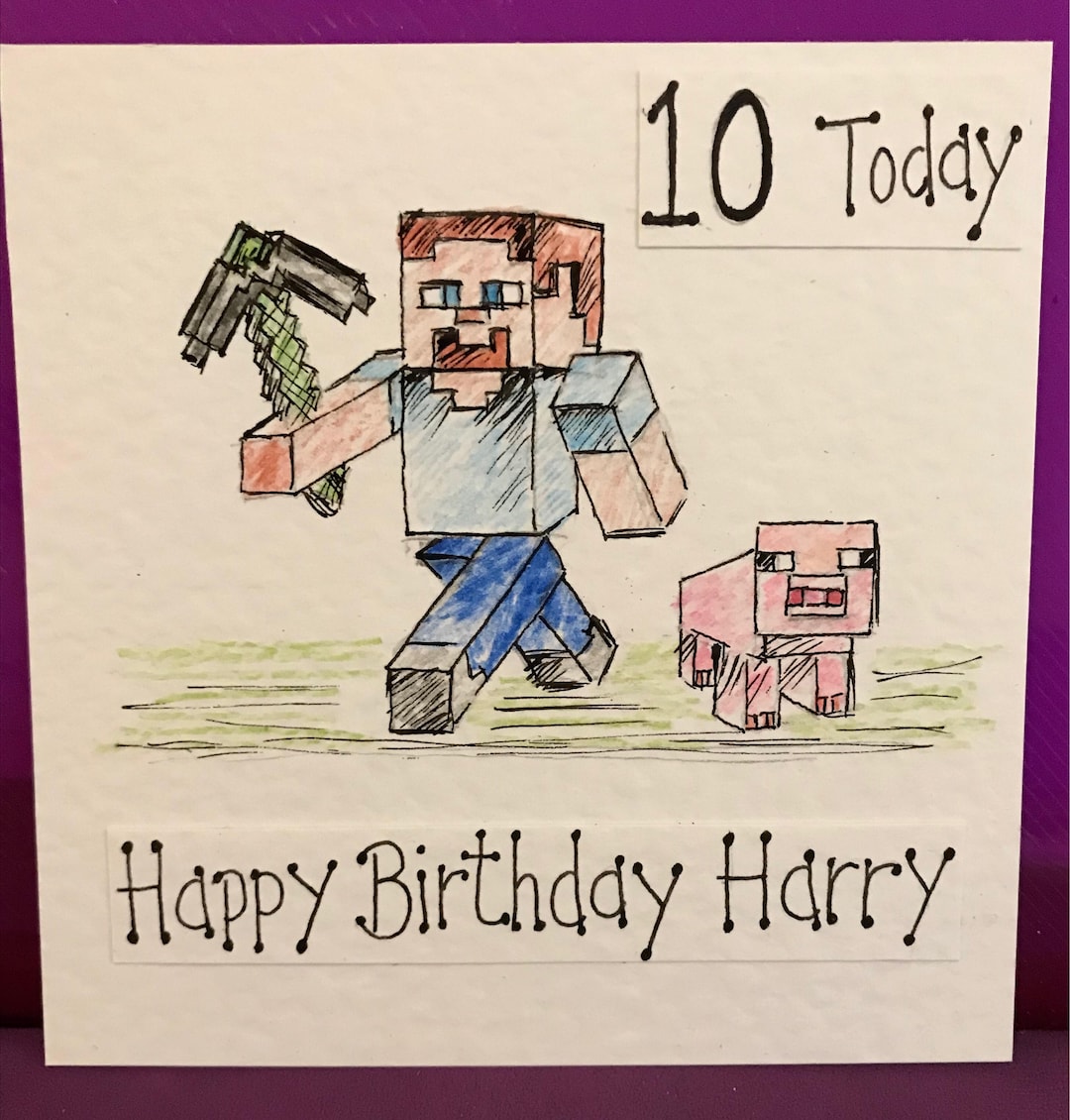Personalised Mine Craft Birthday Card Hand Drawn - Etsy