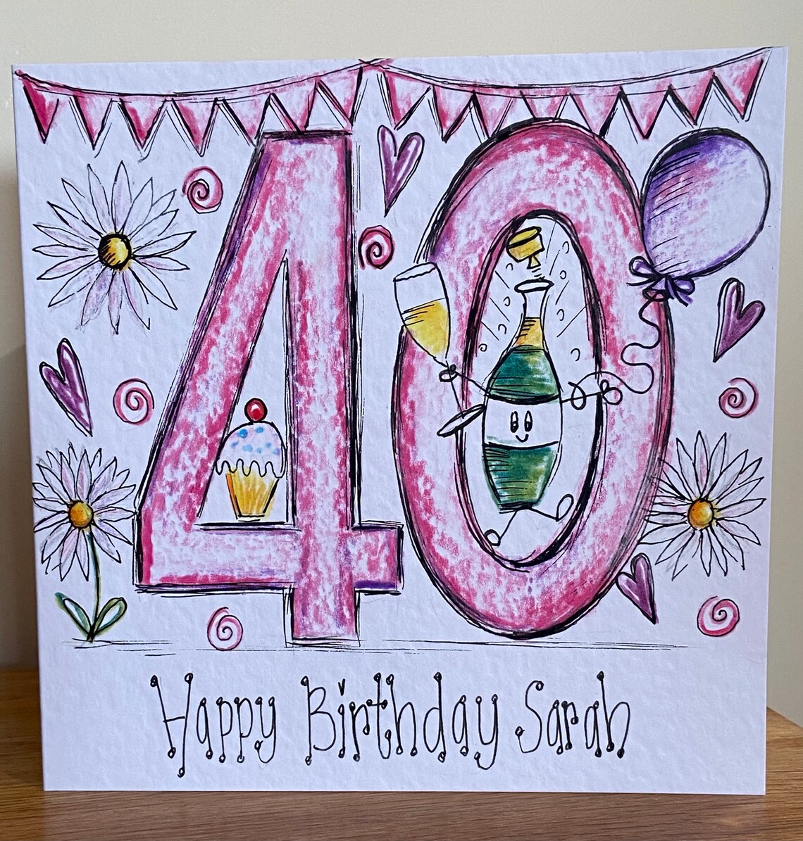 Hand Drawn 40th Birthday Card Can Be Personalised - Etsy
