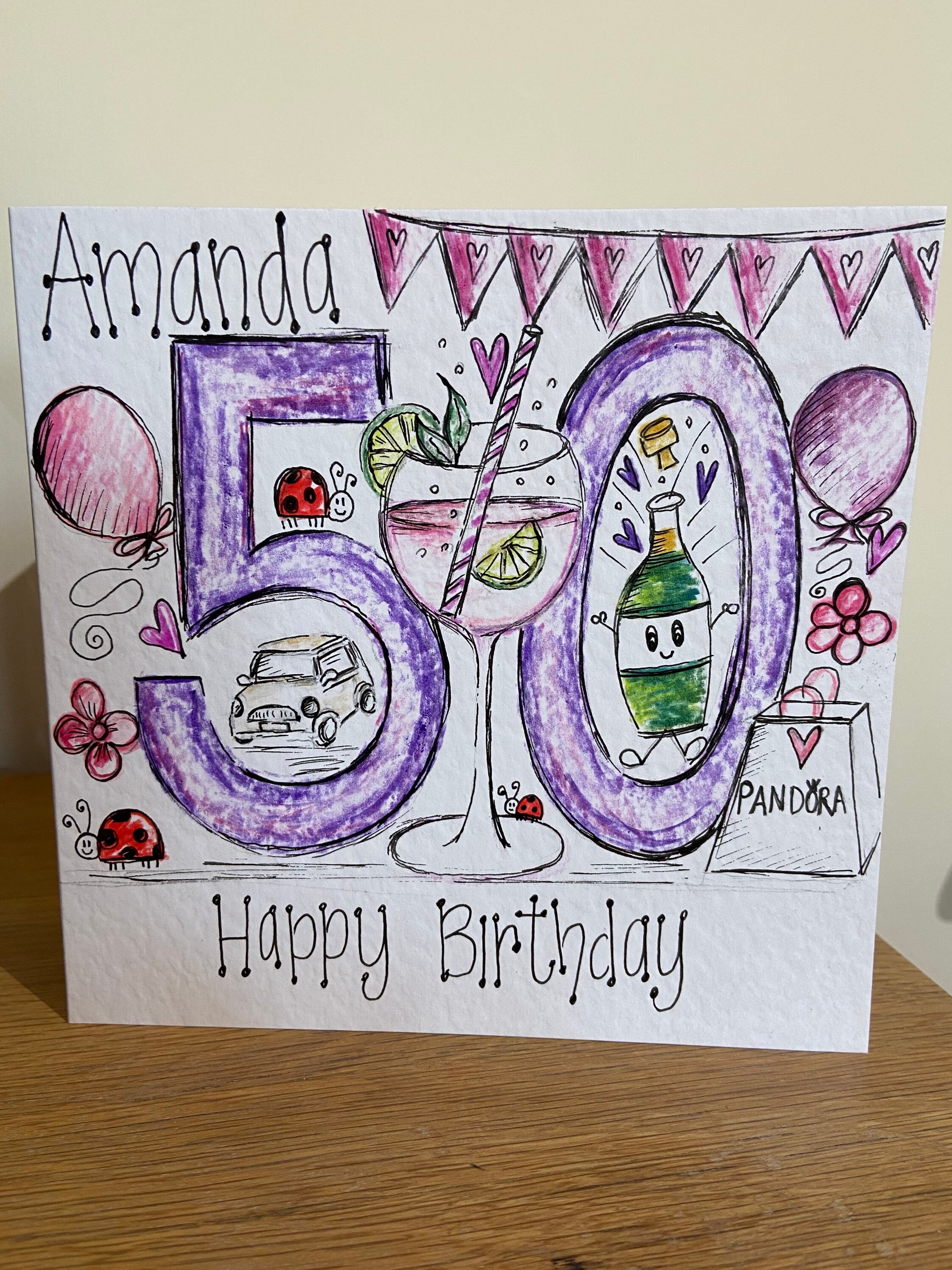 Hand Illustrated 50th Birthday Celebration Card. for Pink Gin - Etsy UK