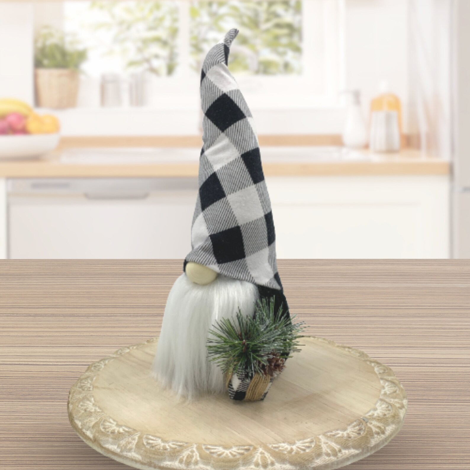 Black & White Buffalo Plaid Christmas Gnome / Holiday Tiered Tray Decor ...