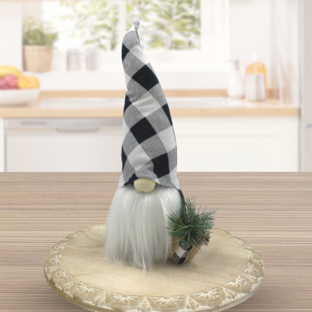 Black & White Buffalo Plaid Christmas Gnome / Holiday Tiered Tray Decor ...