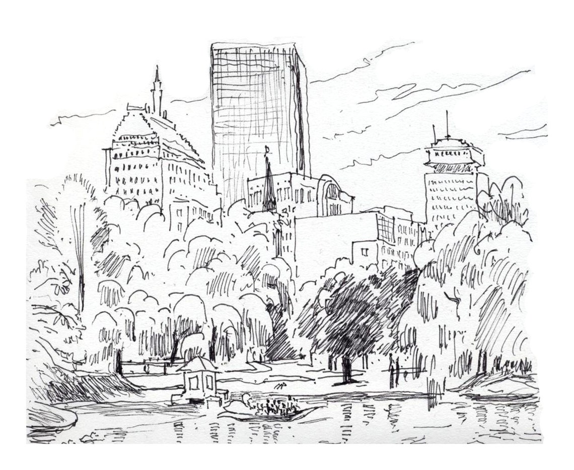 Boston, Massachusetts, Art Print of Original Pencil Sketch, Boston ...