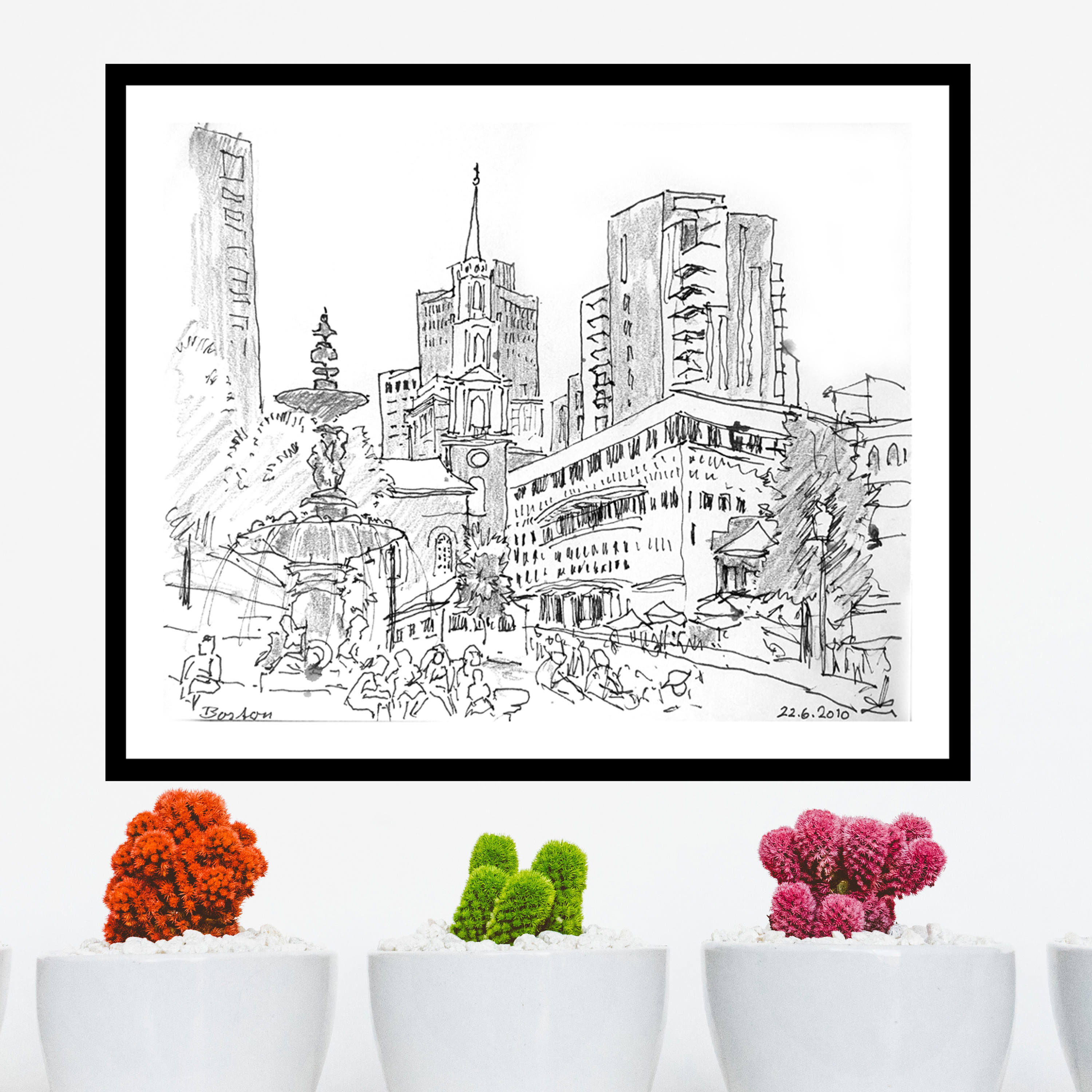 Boston, Massachusetts, Art Print of Original Pencil Sketch, Boston ...