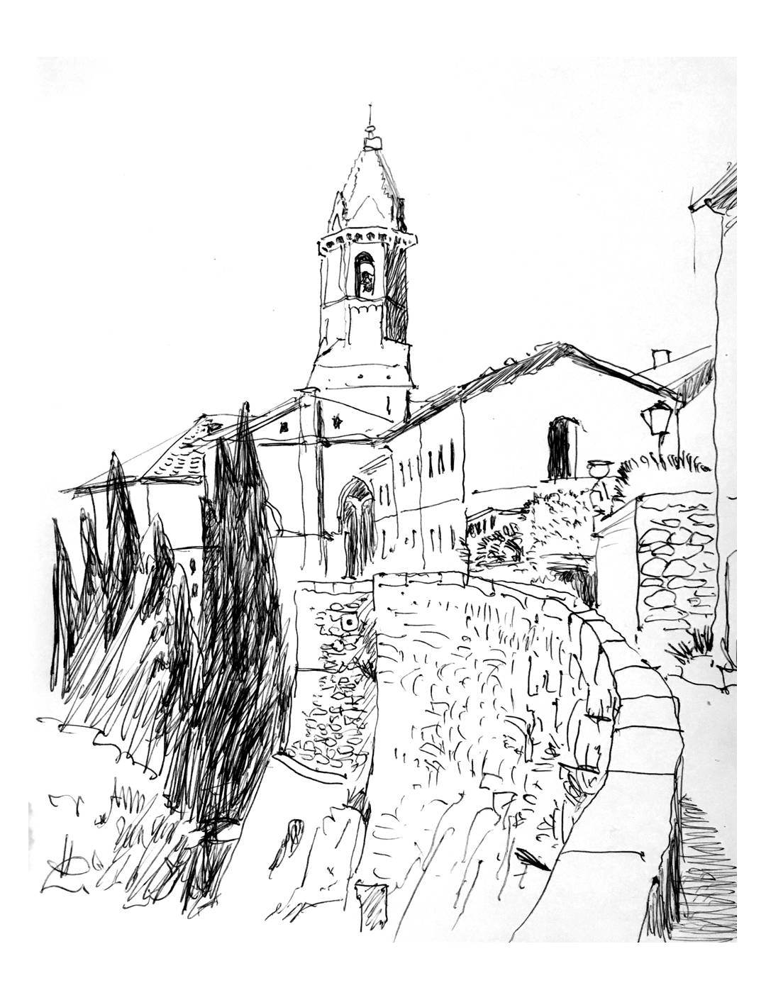 Black and White Sketch of Italy, Tuscany, Art Print of Original Pencil ...