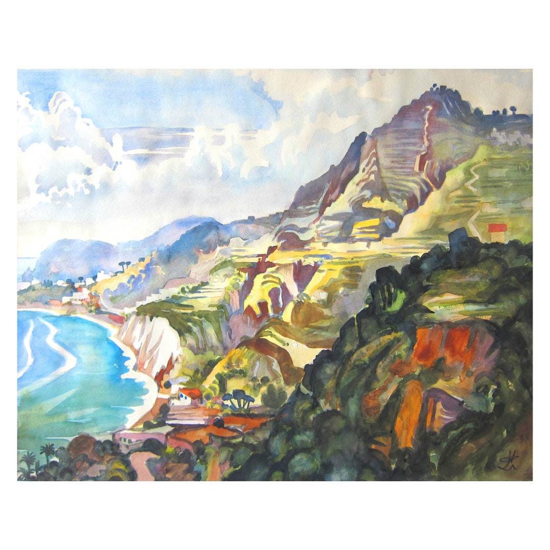 Italy, Ischia, Art Print of Original Watercolor Painting, Landscape ...