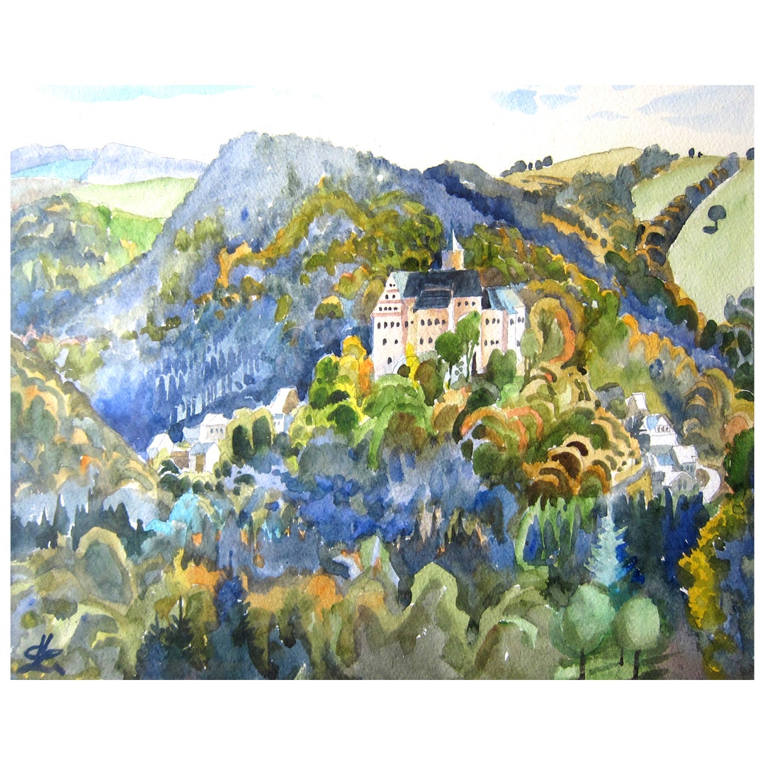 Germany, Scharfenstein, Art Print of Original Watercolor Painting ...