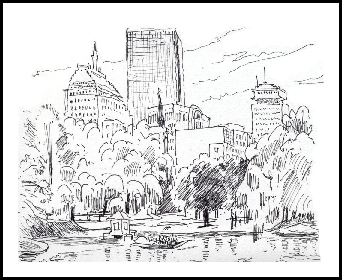 Boston, Massachusetts, Art Print of Original Pencil Sketch, Boston ...