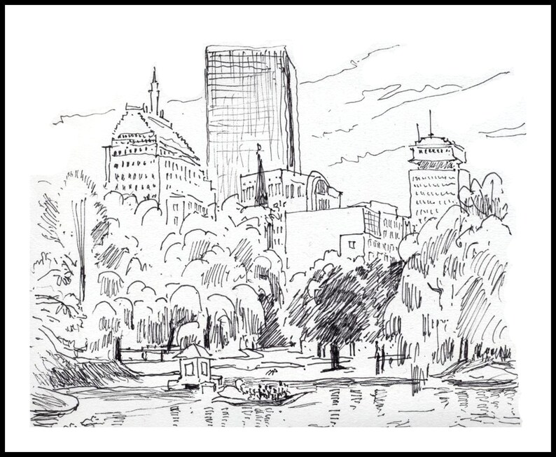Boston, Massachusetts, Art Print of Original Pencil Sketch, Boston ...