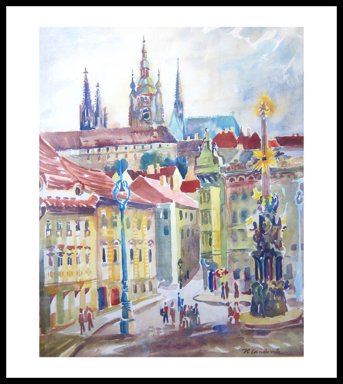 Germany, Dresden, Art Print of Original Watercolor Painting, Cityscape ...