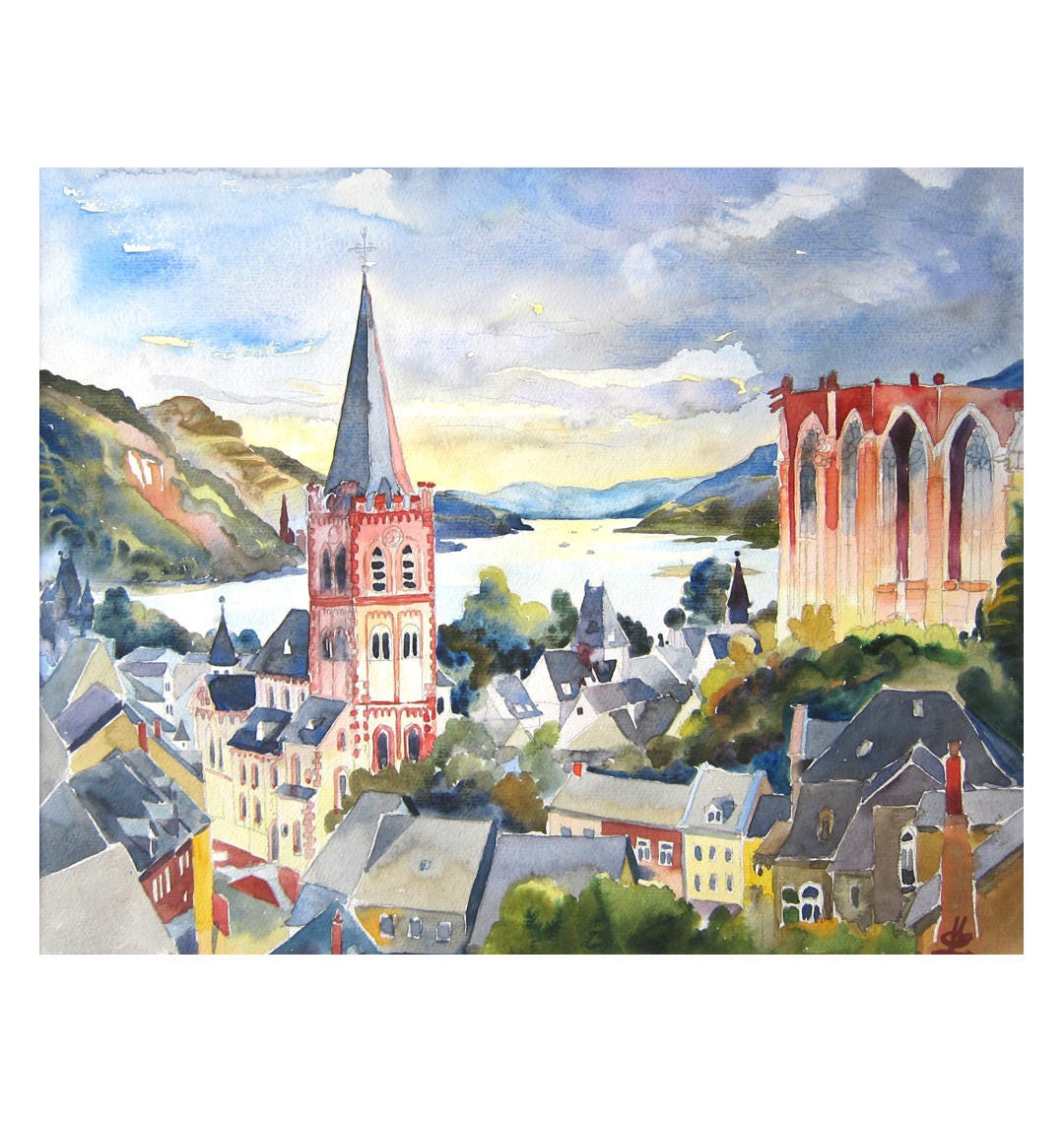 Germany, Rhine River Print, Art Print of Original Watercolor Painting ...