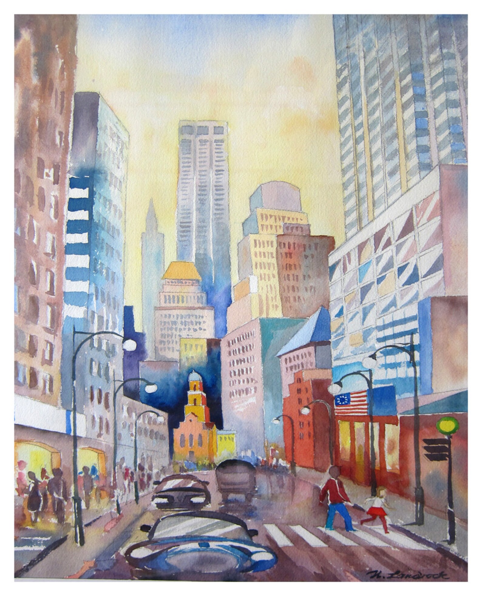 Boston, Massachusetts, Art Print of Original Watercolor Painting ...