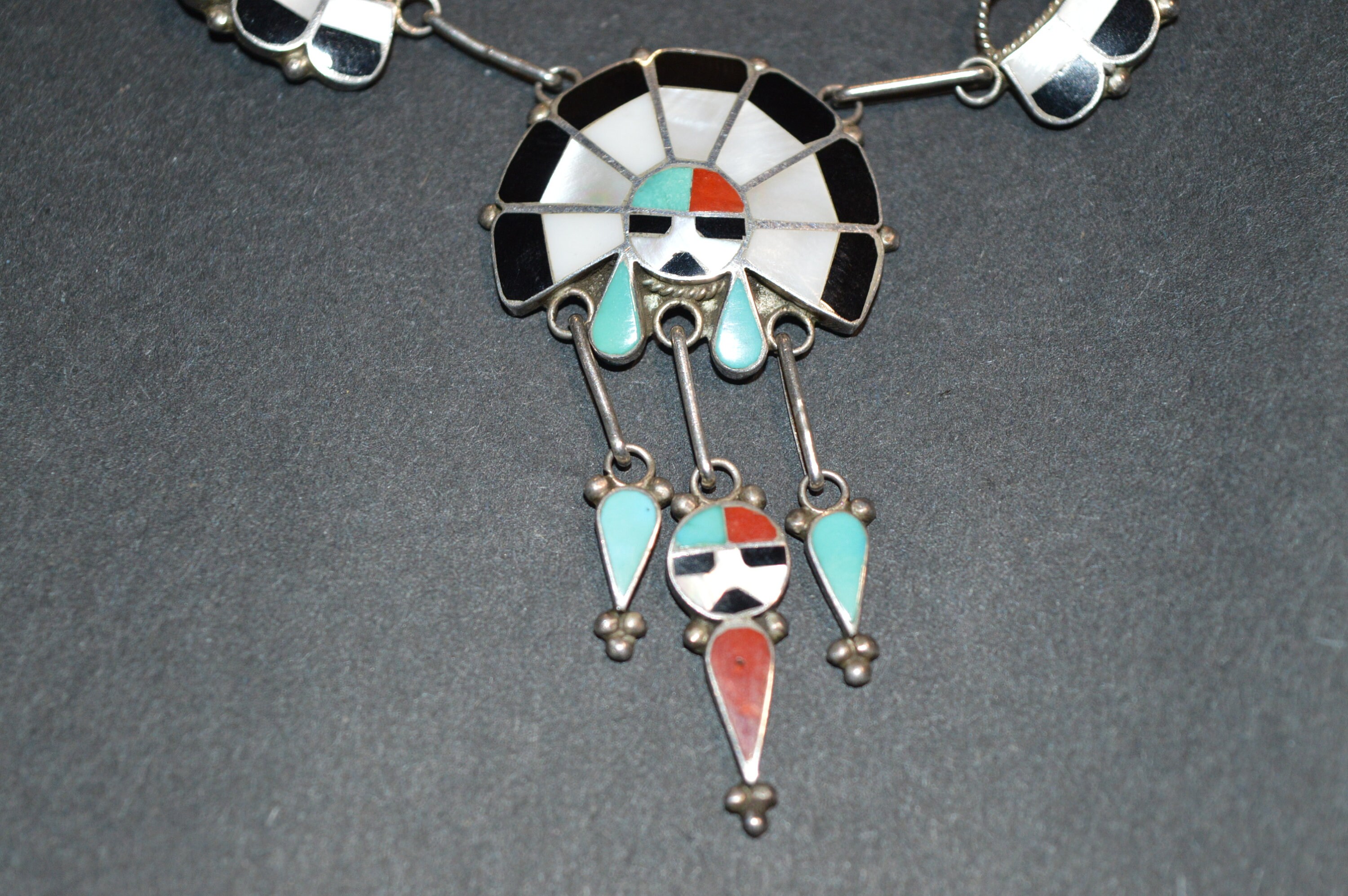 Spectacular Vintage Zuni Sun-father Necklace and Earring Set Sterling ...