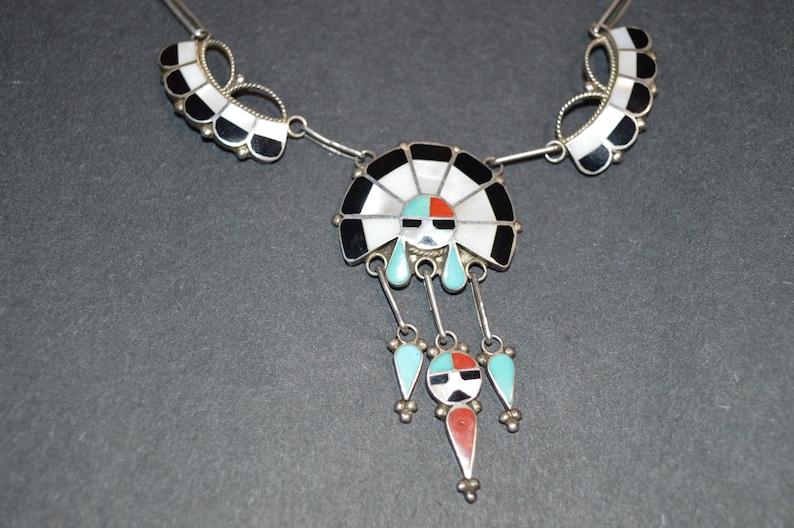 Spectacular Vintage Zuni Sun-father Necklace and Earring Set Sterling ...