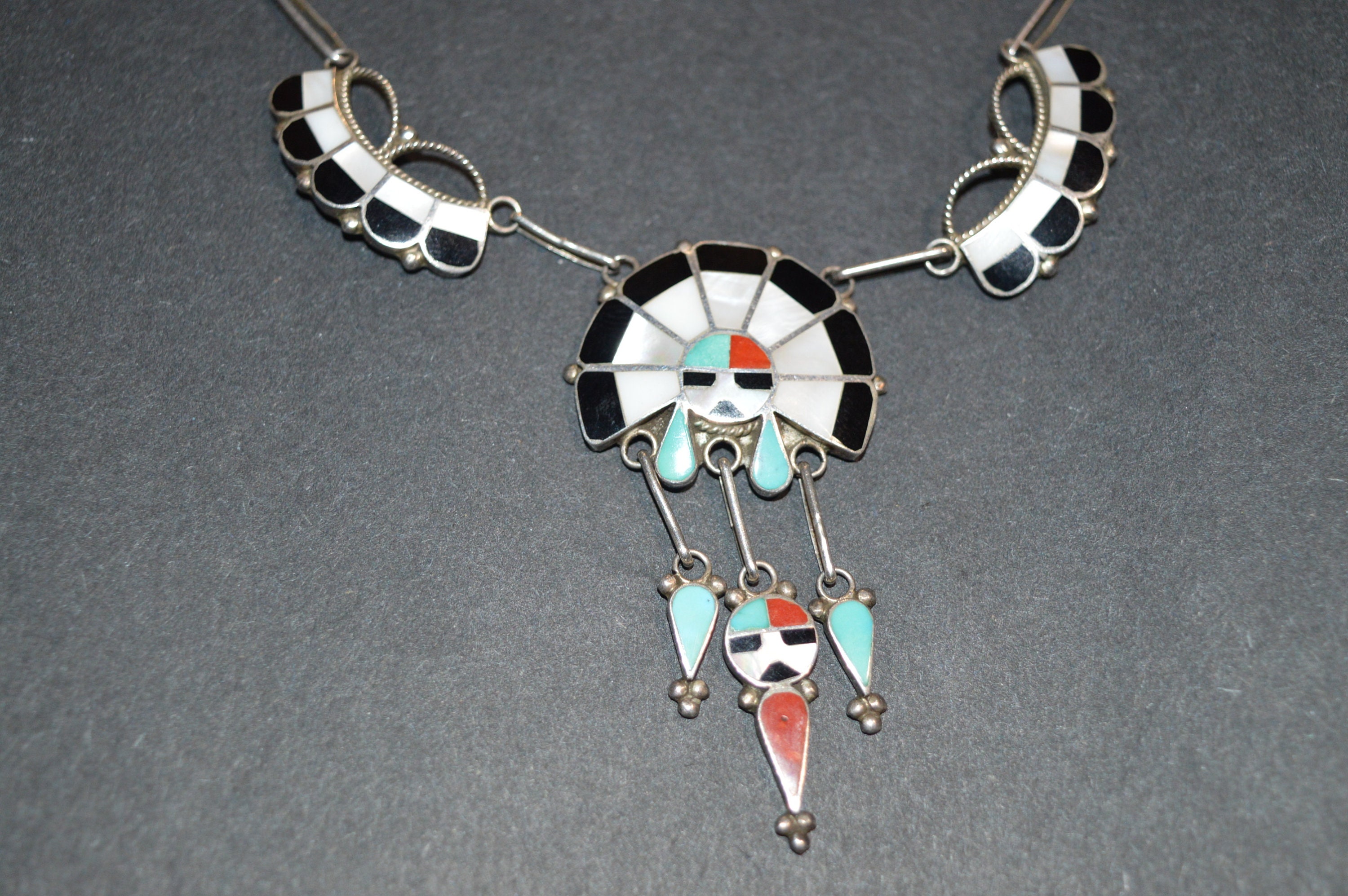 Spectacular Vintage Zuni Sun-father Necklace and Earring Set Sterling ...