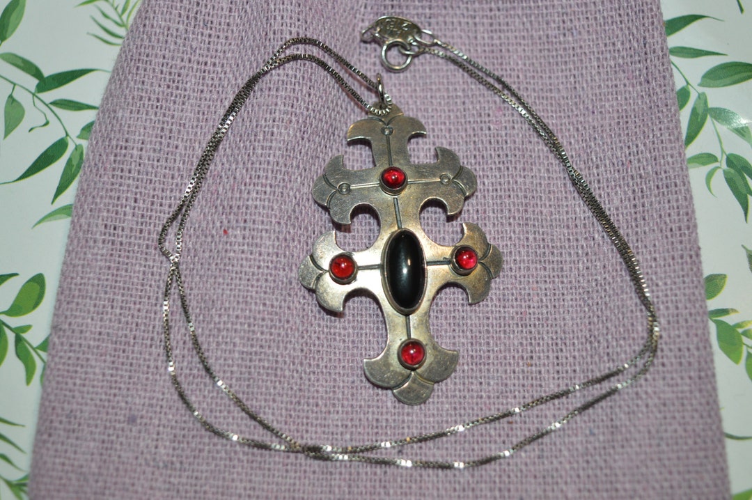 Vintage James Mason Navajo Cross Onyx Garnet Cross Necklace - Etsy