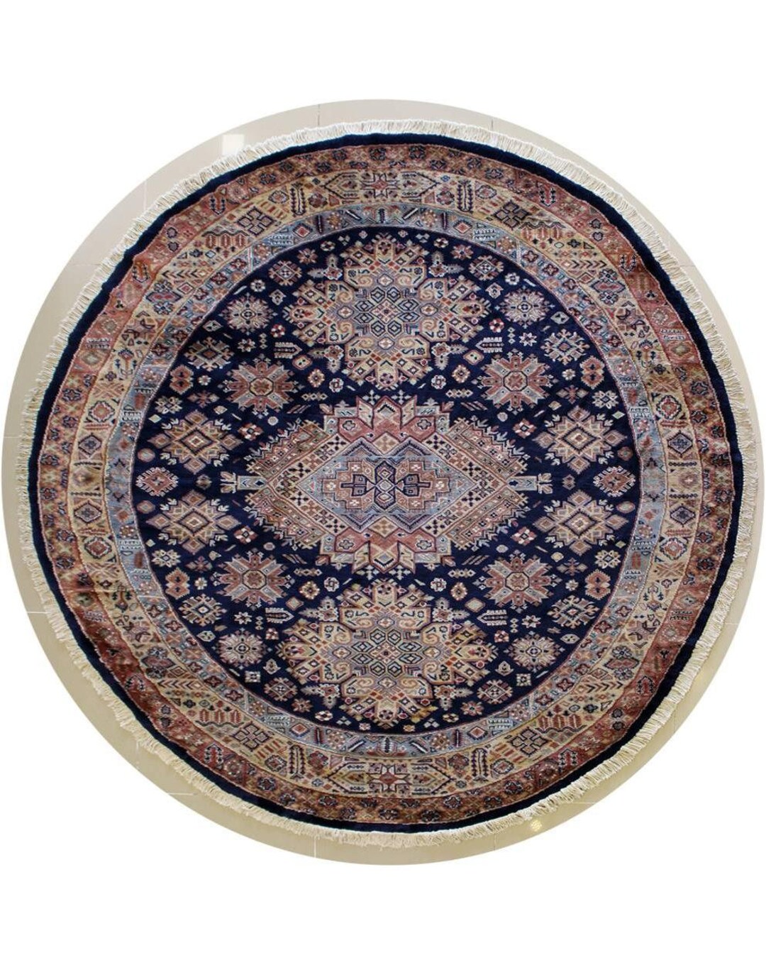 Rugstc 7'9x7'11 Caucasian Design Area Rug With Silk & Wool - Geometric ...