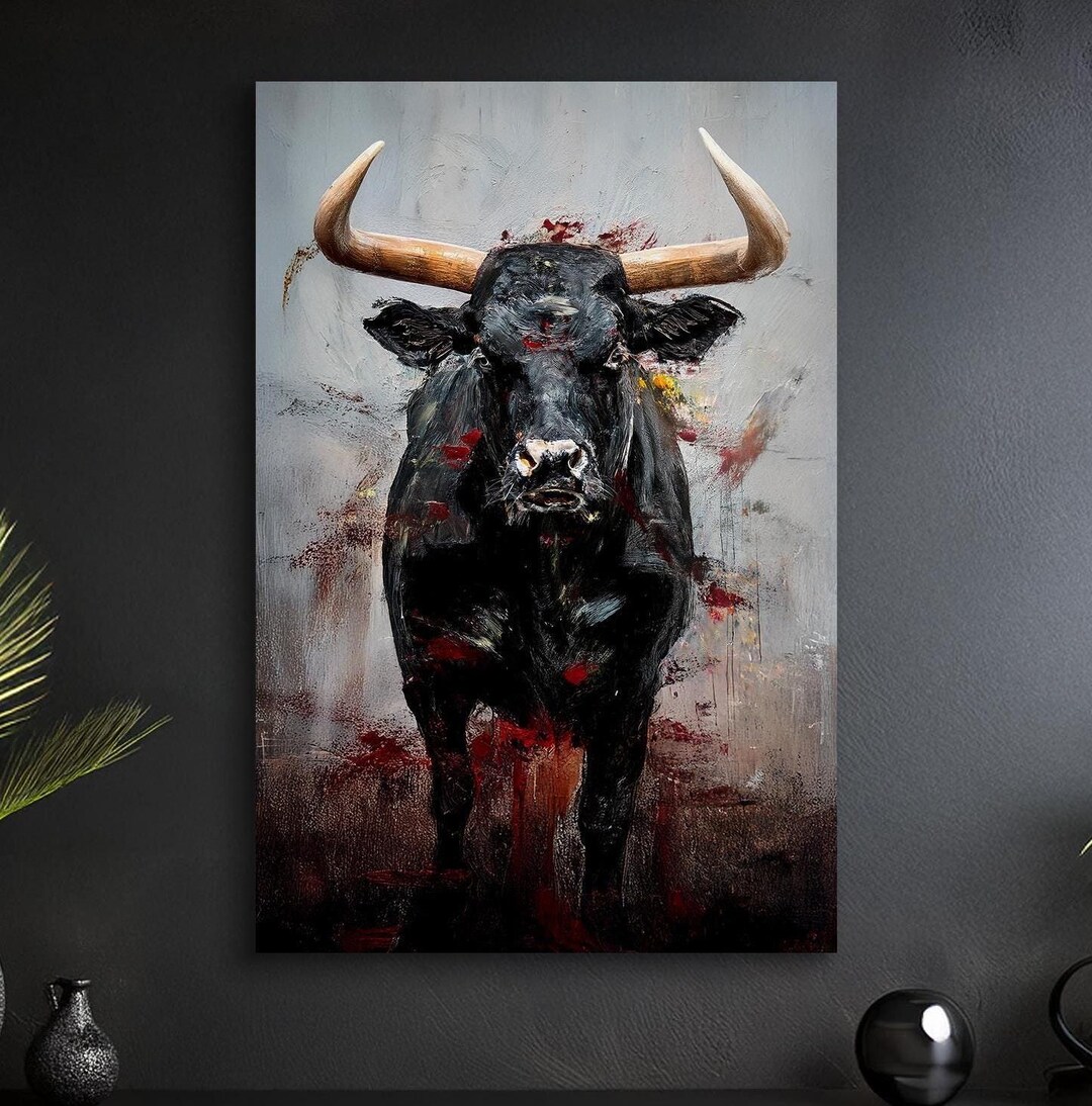 Angry Bull Painting, Bull Canvas Wall Art, Bull Abstract Art, Bull Oil ...
