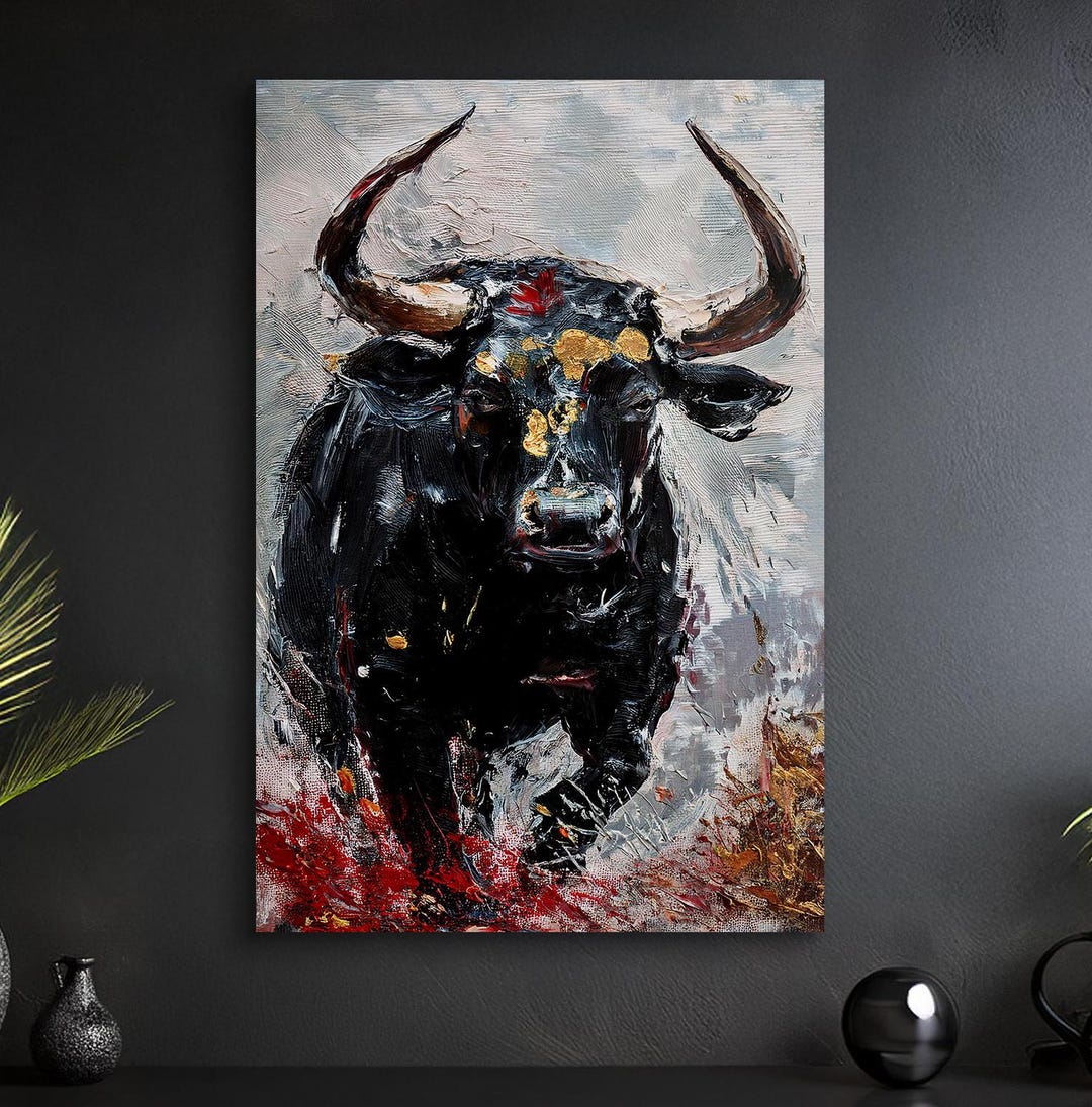 Bull Oil Painting, Bull Abstract Art, Bull Painting Canvas, Angry Bull ...