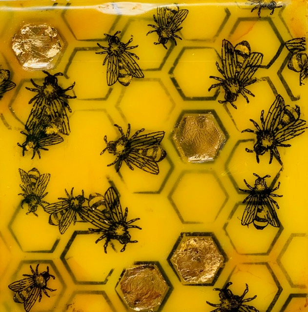 Encaustic Bee painting, Liquid Gold / Artist Michele Bruchet
