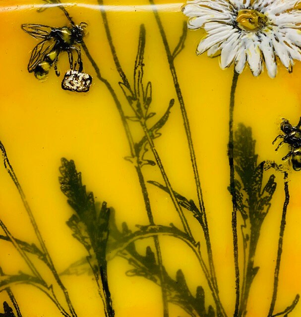 Encaustic Bee painting, Shopping with Friends / Artist Michele Bruchet