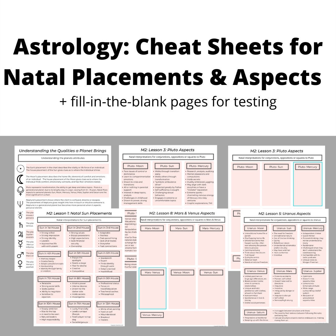 Astrology Cheat Sheets: Natal Placements & Planet Aspects (PDF) - Etsy
