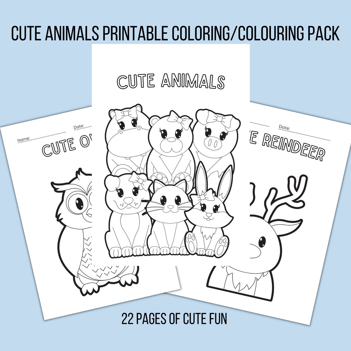 Cute Animal Activity Colouring Coloring Pack Book Printable Childrens ...