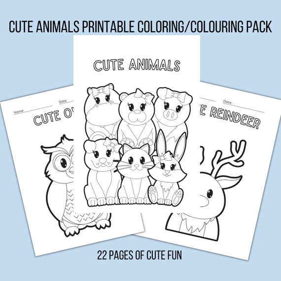 Cute Animal activity colouring coloring pack book printable | Etsy