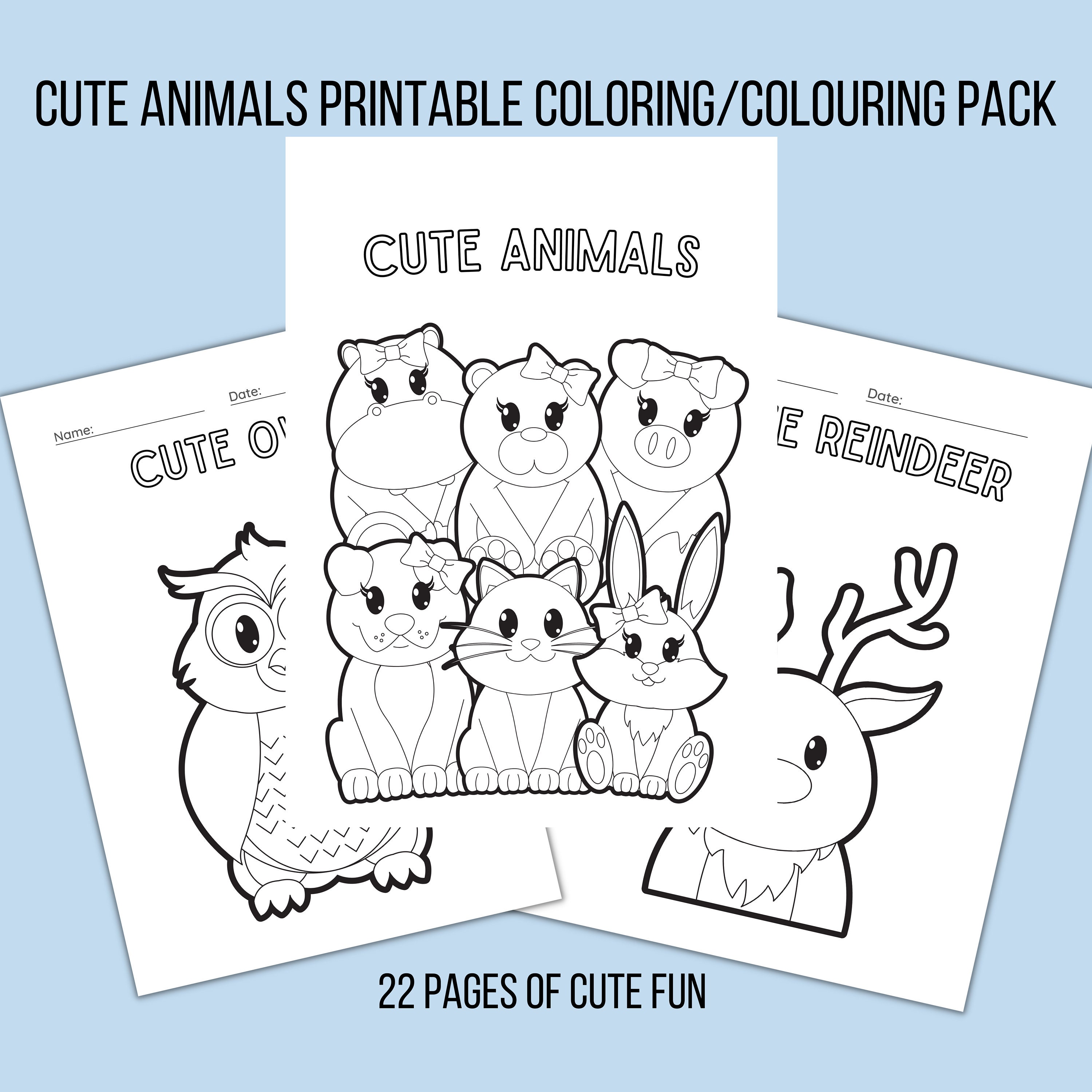 Cute Animal Activity Colouring Coloring Pack Book Printable Childrens ...